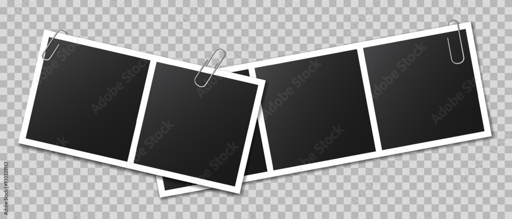 Vector blank photo frames with silver metal paper clip and shadow ...