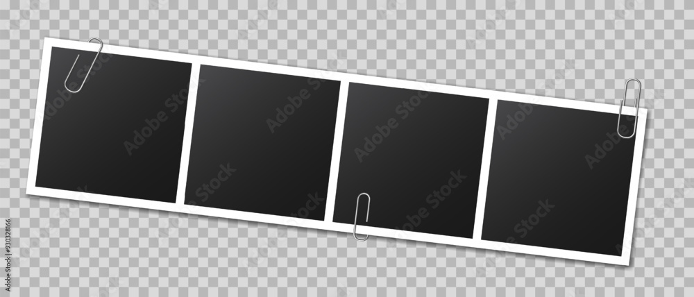 Vector blank photo frames with silver metal paper clip and shadow ...