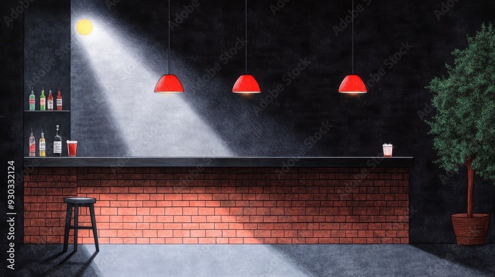 Freehand drawing of a bar with a focus on texture and shading. Stock ...