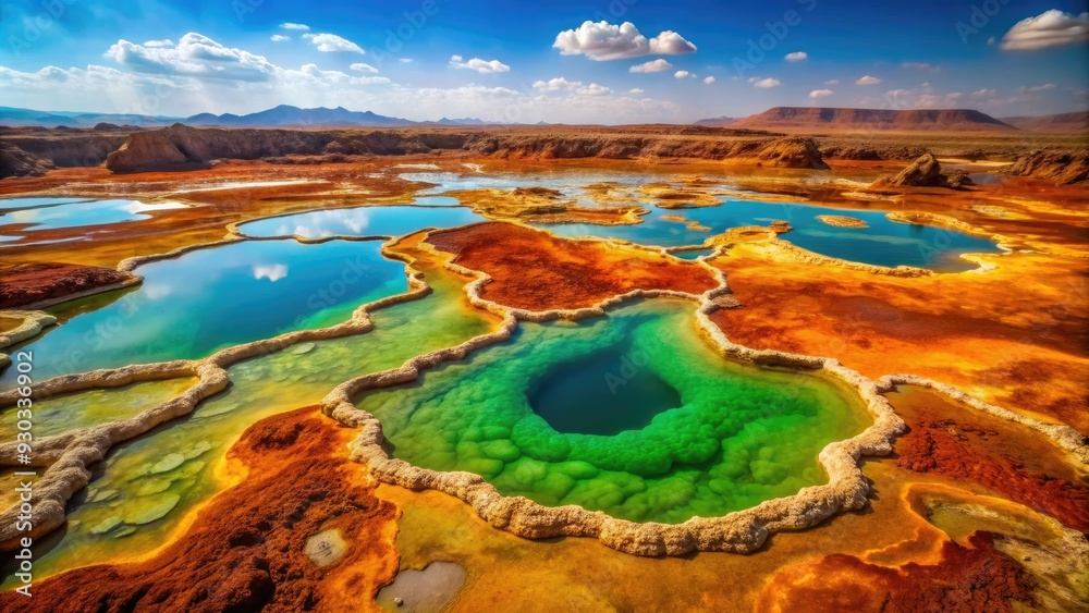 Vibrant turquoise hot springs bubble up from the arid, rust-red earth ...