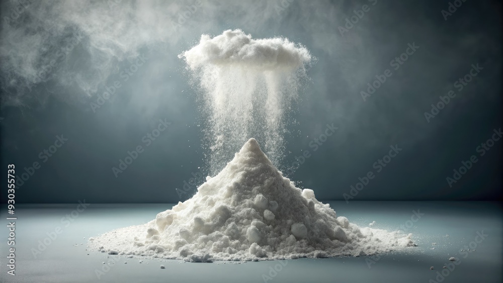 A delicate, pouring talcum powder forms a soft, white cloud against a ...