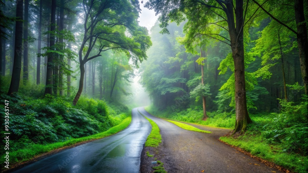 A fork in the road exemplifies split direction, with a worn asphalt ...