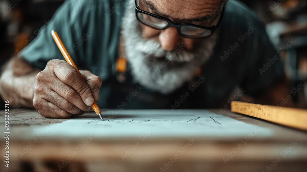 This image captures a person drawing a detailed design on a drafting ...
