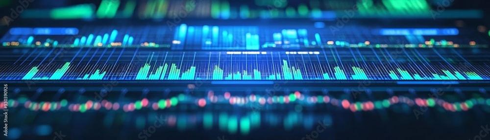 Employee performance dashboard, interactive holographic charts, blue ...