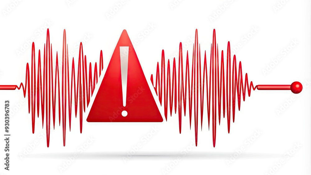 A stylized, isolated seismic icon in bold red and white, featuring a ...