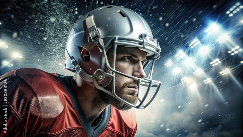 Athletic male player in action, face in side profile, intense ...