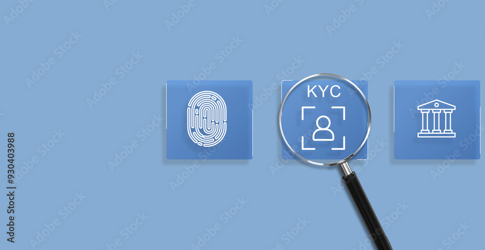 Magnifying glass focusing on Know Your Customer (KYC) compliance and ...