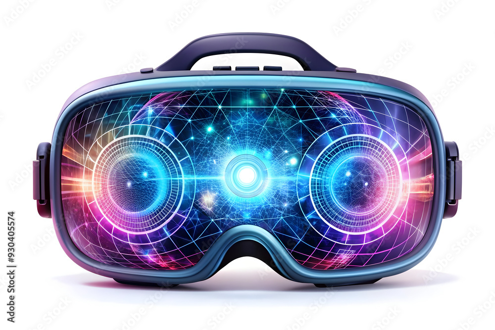3D AI Driven Virtual Reality Elements Concept Abstract Vector Graphic with VR Goggles and ...