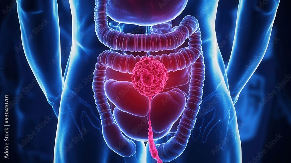 Colonoscopy view showing a polyp turning into a cancerous tumor ...