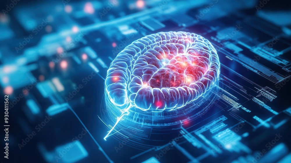 MRI scan of a colon with colorcoded tumor areas, 3D visualization ...