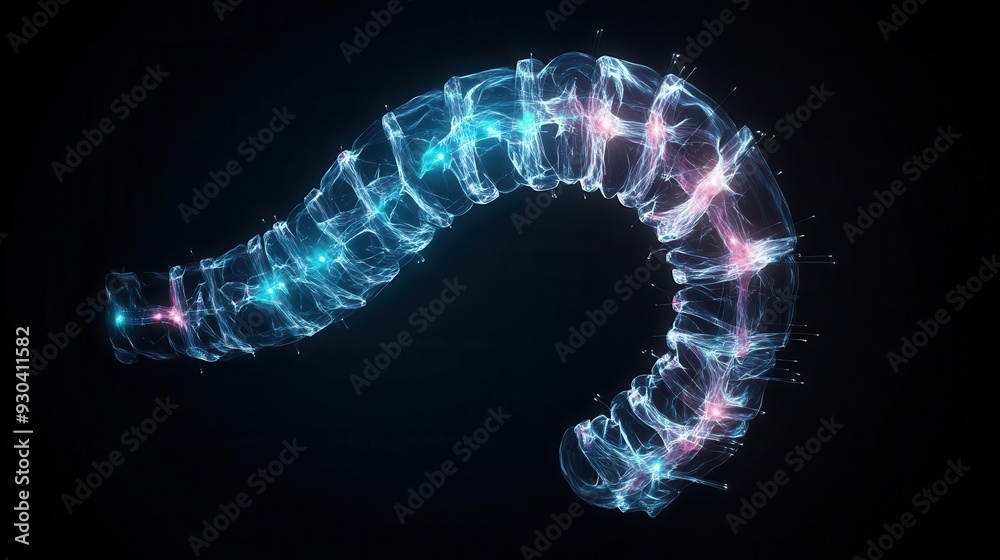 MRI scan of a colon with colorcoded tumor areas, 3D visualization ...