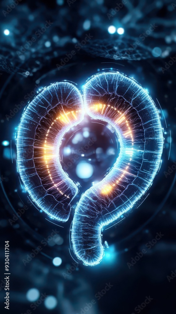 Stylized 3D render of a colon with highlighted sections indicating ...