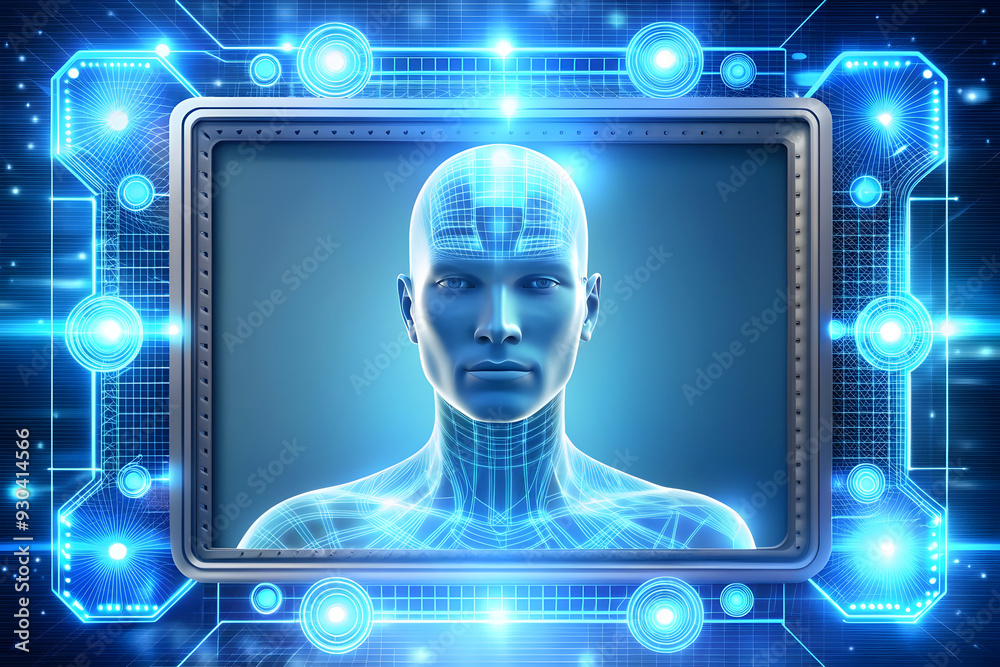 3D AI Powered Human Machine Interface Frame with HMI Elements and Copy ...