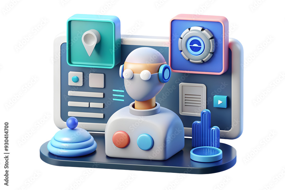 3D AI Powered Human Machine Interface Vector Concept with Digital ...