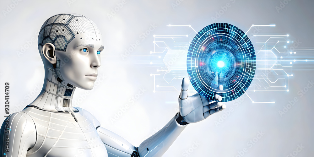 3D AI & Human Machine Interface Concept with Biometric Patterns ...