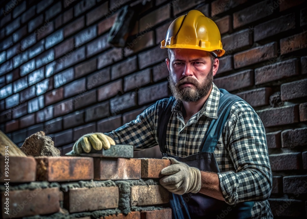 mason - craftsperson, bricklayer, working, scaffold, yellow, safety ...