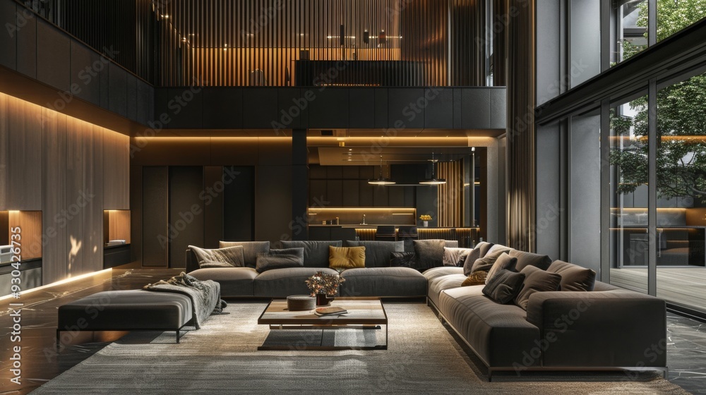 modern dark living room , open space living room , hotel lobby design ...