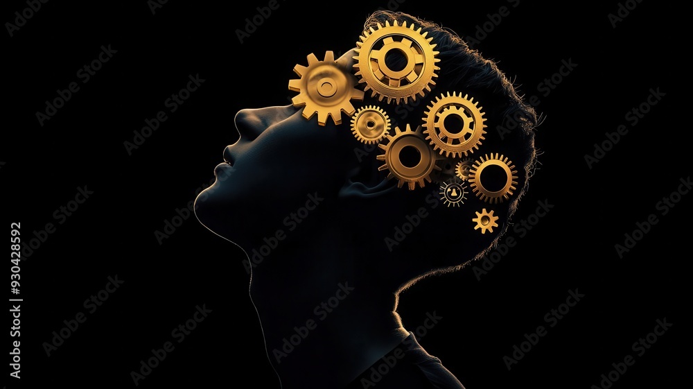 Abstract art of a person with shifting gears in their mind ...