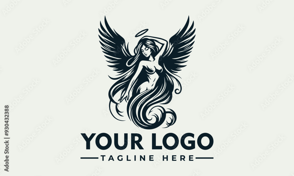angel with wings and halo vector logo suitable for religious themes and ...