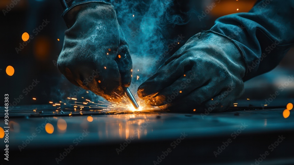 Welder's hands steadying a welding rod, capturing the craftsmanship and ...