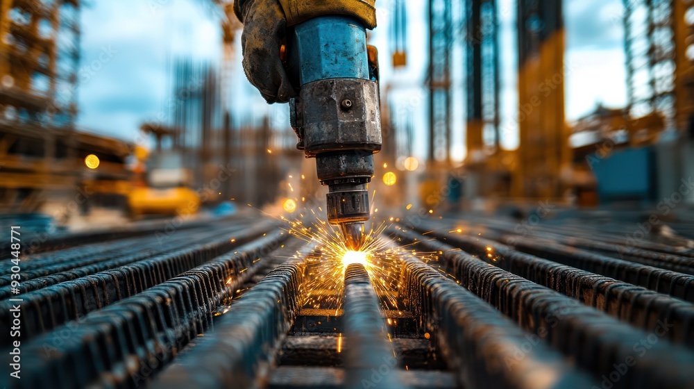 Welding equipment on a construction site, ready for use, representing ...