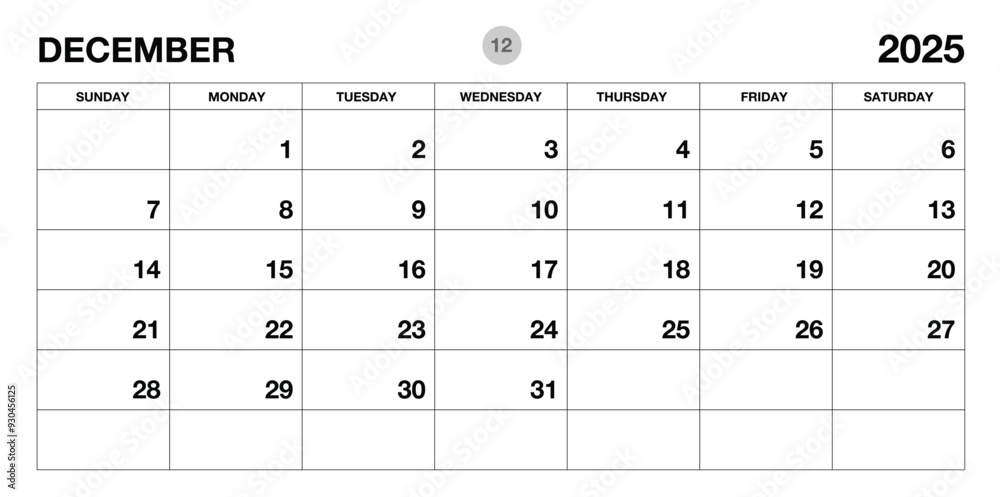December 2025 year planner template, calendar 2025 template, monthly ...