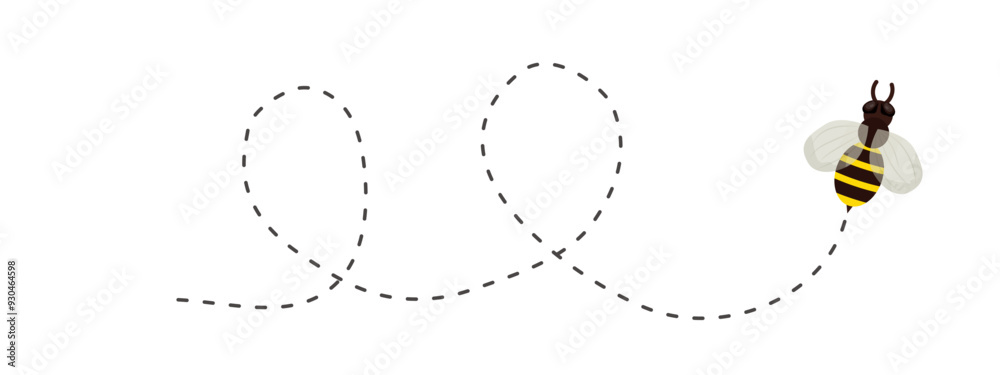 Bee flying doted path, line way. Bumblebee fly route journey for travel ...