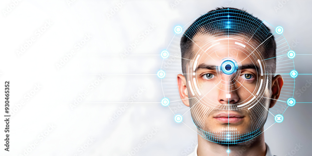 Flat AI-Powered Human Machine Interface Vector Concept with Biometric ...