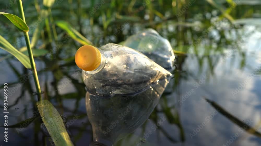 Plastic waste in lake. Ocean pollution, marine debris. Marine litter ...