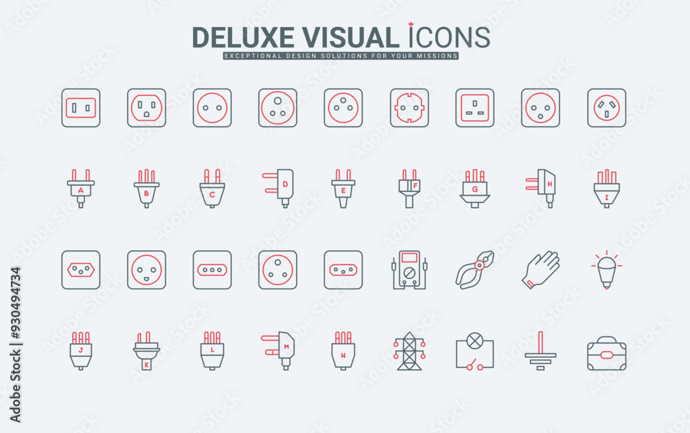 Vetor de International adapter, types of electric sockets and plugs ...
