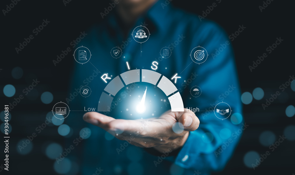 Risk Management and Assessment Concept. A person holding digital risk ...