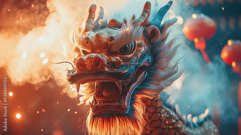 dynamic image of a traditional Chinese dragon dance performance, with ...