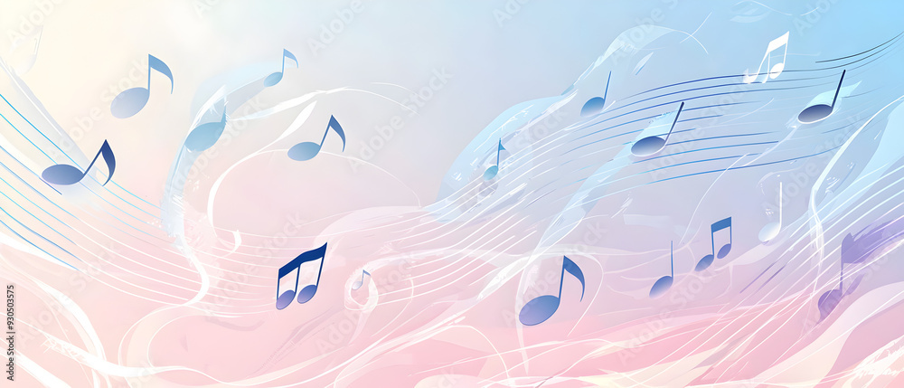 A vector illustration of a music notes banner, featuring a fresh blue ...