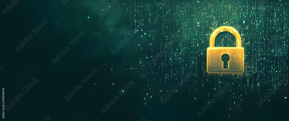 "Digital Background Featuring a Yellow Lock and Binary Code ...
