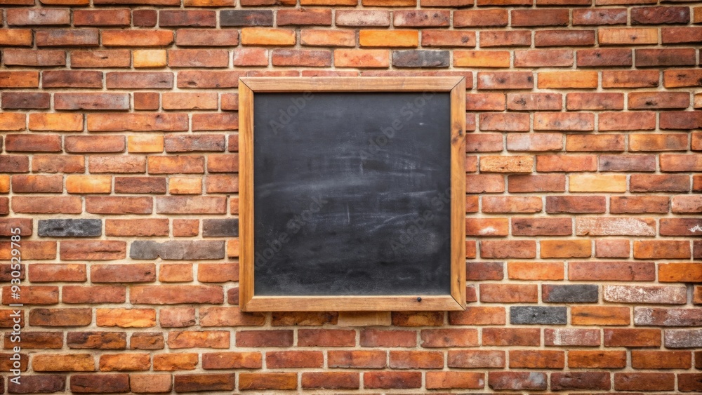 Outdoor brick wall with a blackboard sign for writing messages and ...