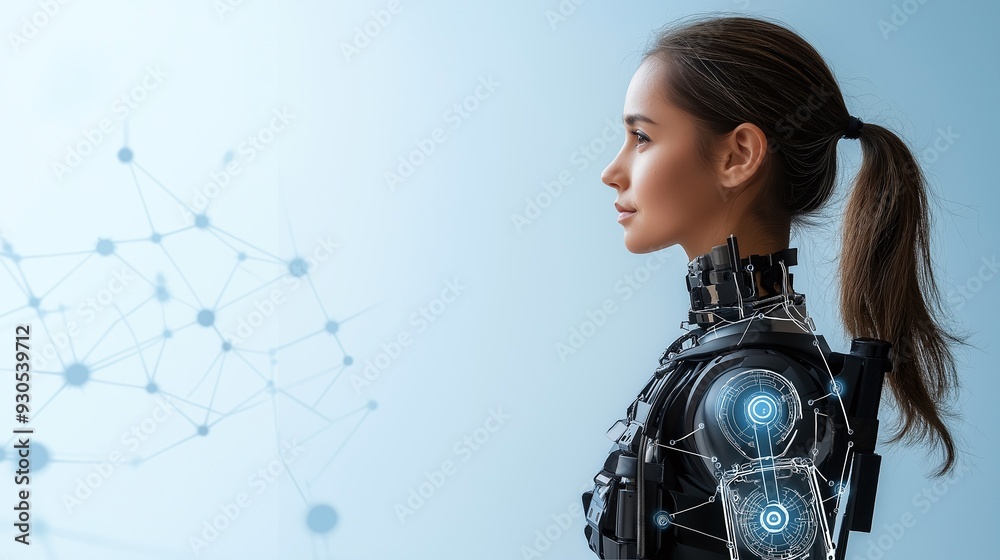 Human Silhouette with AI-Powered Exoskeleton Symbolizing Enhanced Human ...