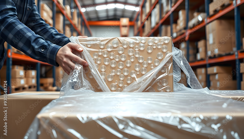 hands packing boxes with bubble wrap for shipping at a startup ...