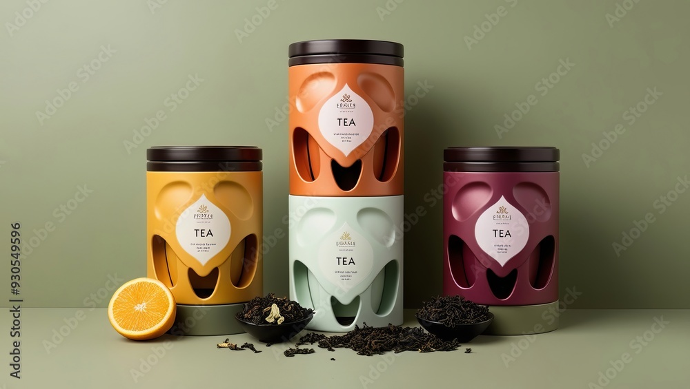 Product photos with eye catching shapes to represent tea packaging ...