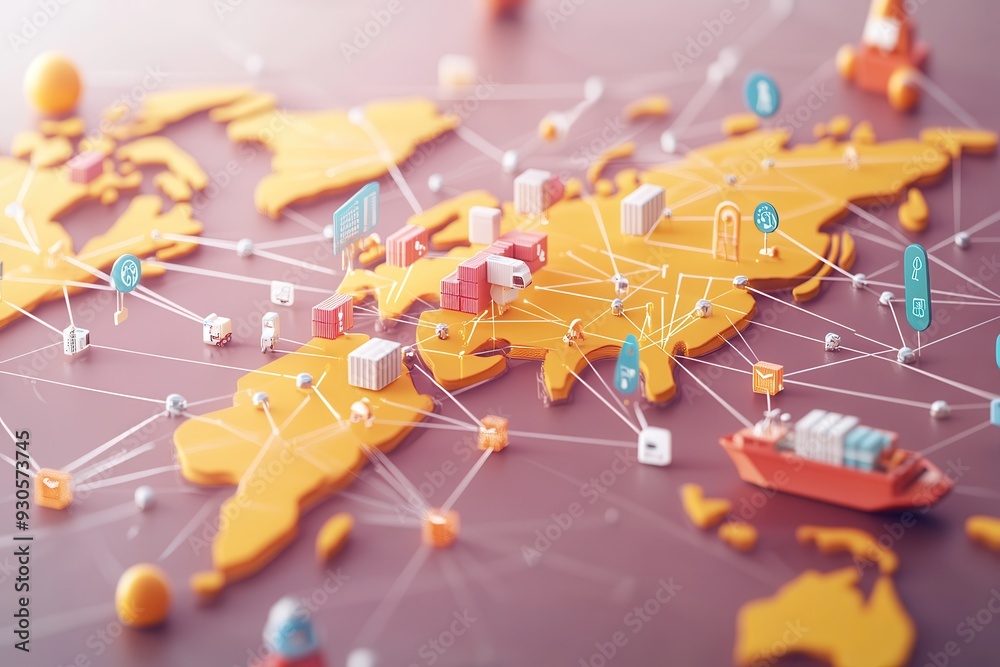 3D world map illustrating global logistics and supply chain networks ... 3D world map illustrating global logistics and supply chain networks ...