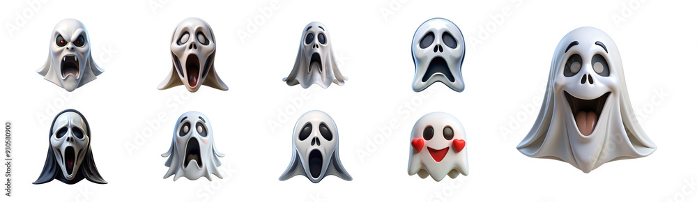 Variety of halloween ghost emojis with different expressions ...