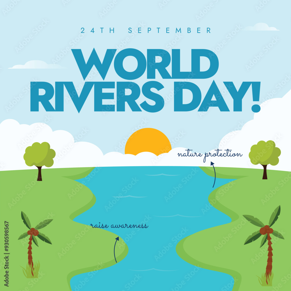 World Rivers day. 22nd September Rivers day celebration banner with a ...
