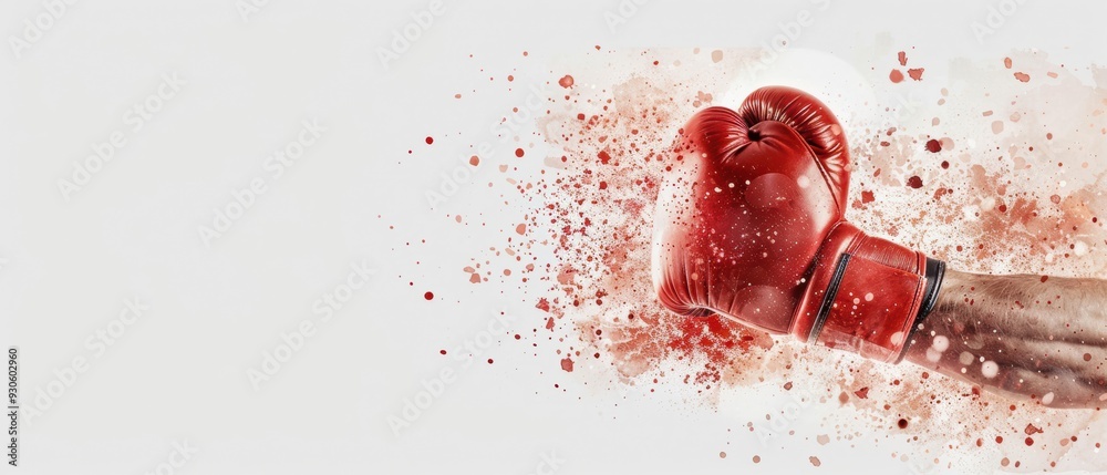 Dynamic scene of a powerful punch with a red boxing glove, showcasing ...
