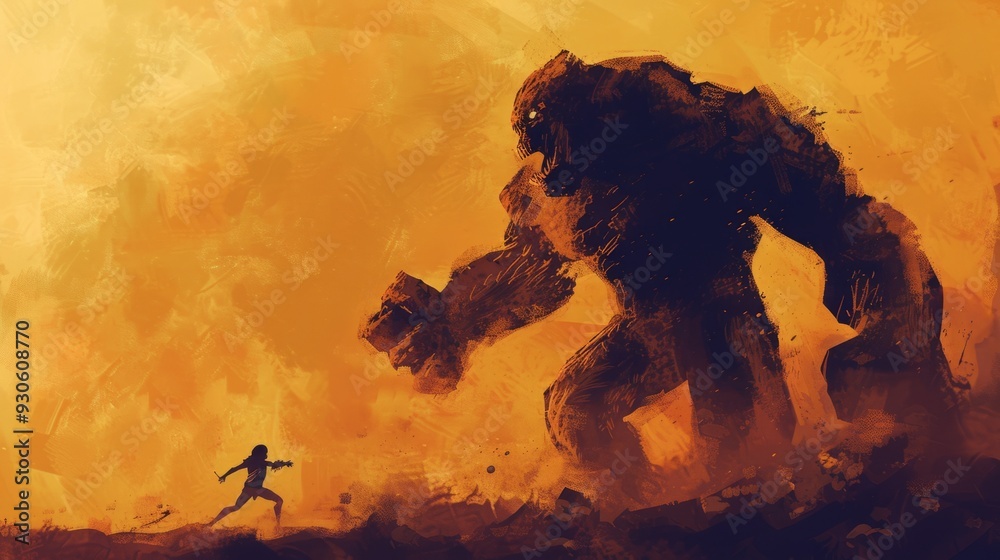 David and Goliath. Bible story of young Shepherd boy defeating a giant ...