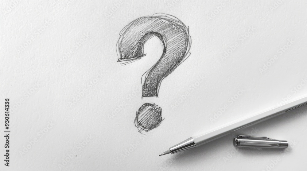 Pencil drawing of a question mark, hand-drawn sketch on white paper ...