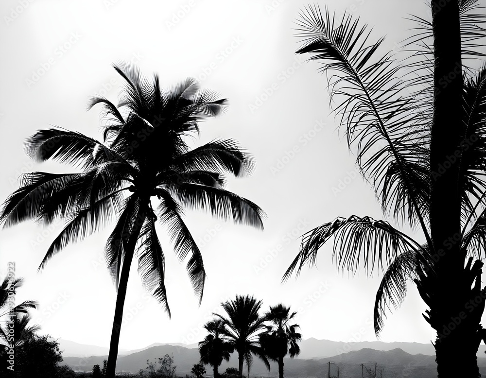 Tall palm tree with long fronds surrounded by a clear bright sky and ...