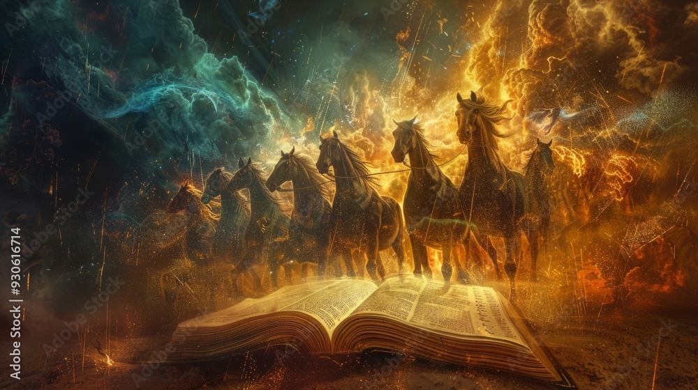 The four Horsemen of the apocalypse. Surreal abstract concept art with ...
