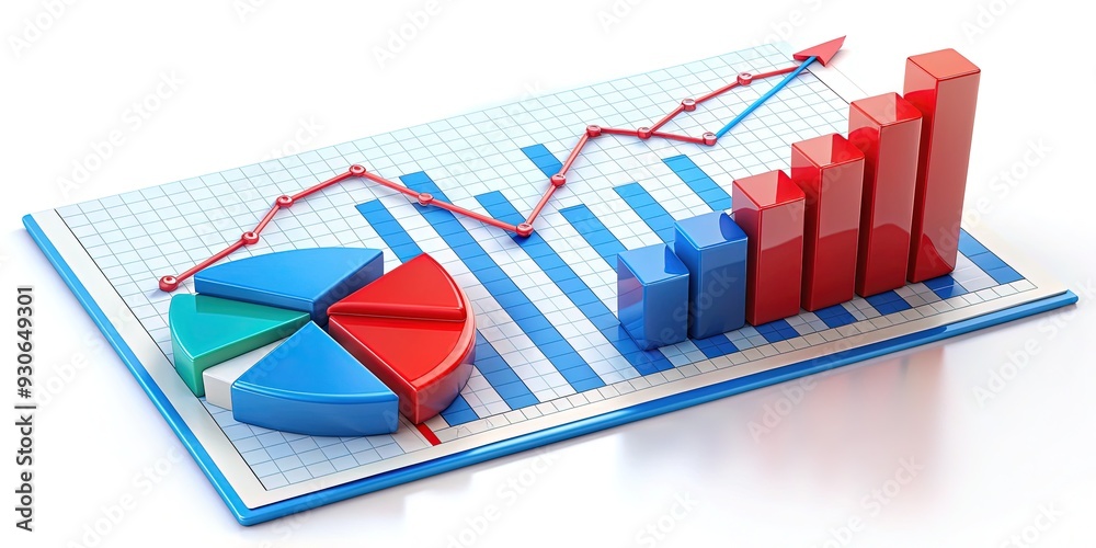 Colorful bar graph and line chart on a white background, comparing ...