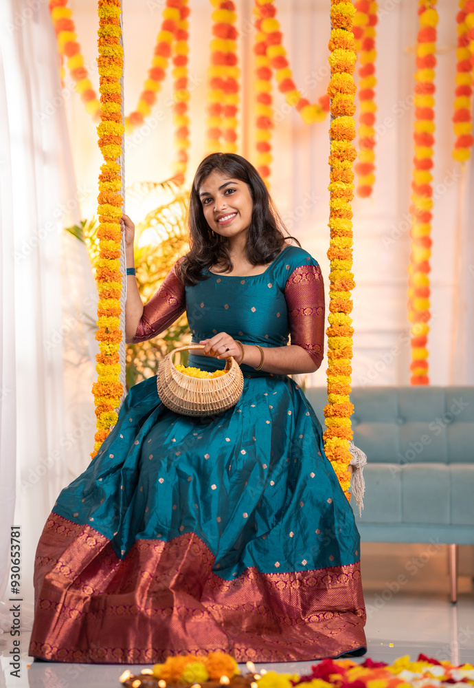 Happy Onam greeting poster design, Kerala female model sitting on a ...