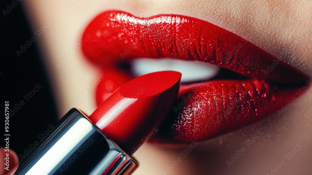 Extreme close-up of lipstick being applied, highlighting the texture ...