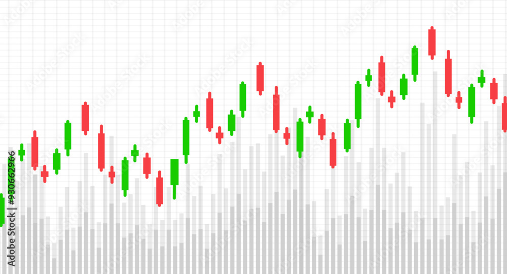 Up trend candlestick formation with bar charts indicator on grid ...